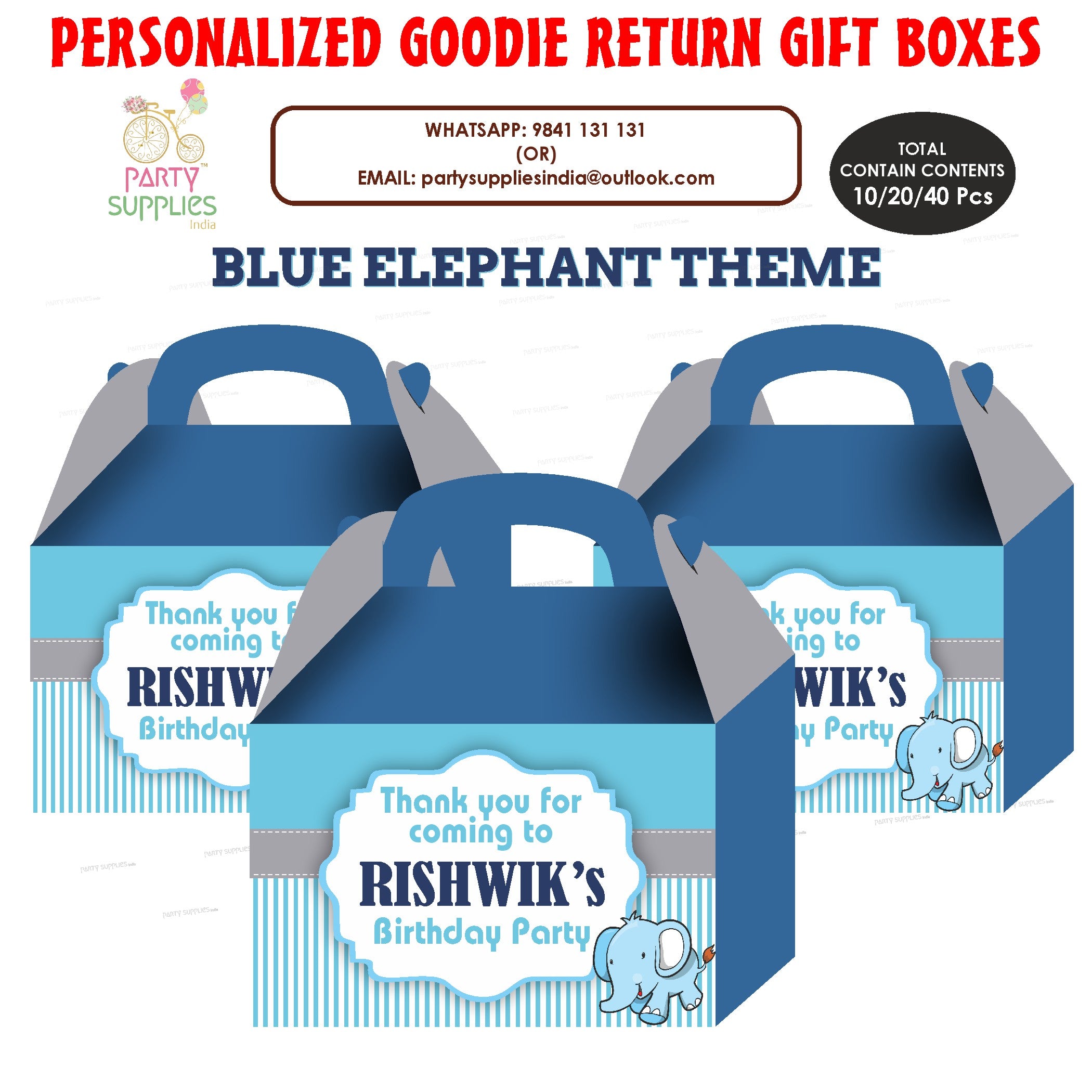 PSI Blue Elephant theme Goodie Return Gift Boxes | Party Decorations ...
