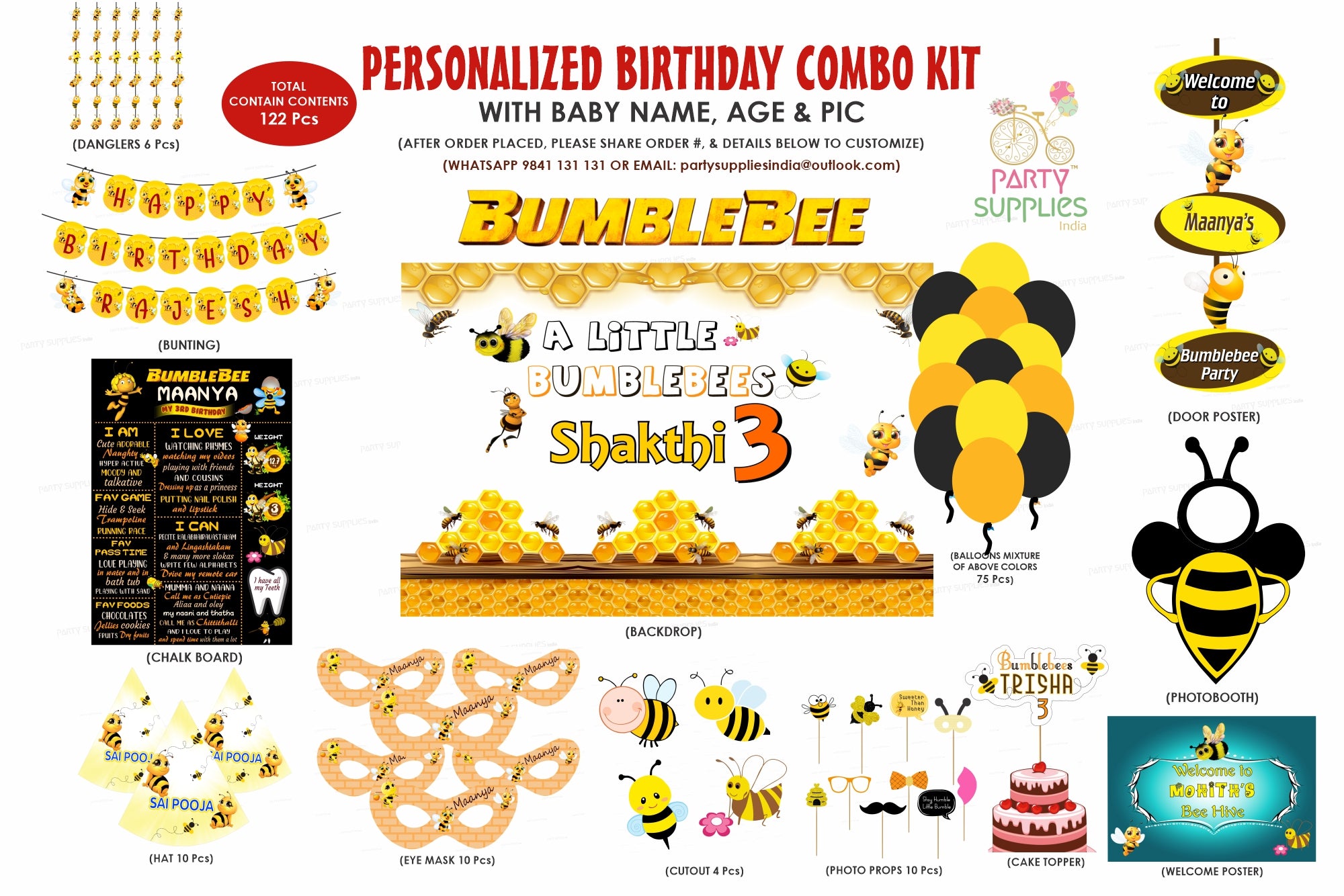 Bumble Bee Theme Classic Combo Kit | Personalized party supplies ...