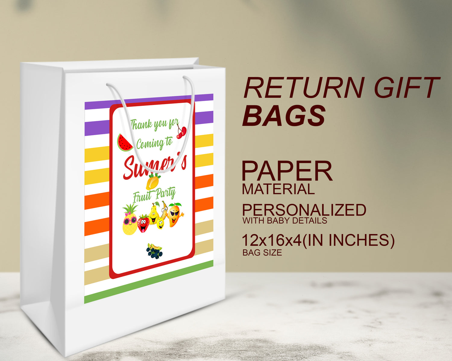 Fruits Theme Oversized Return Gift Bag | 2nd birthday party themes ...