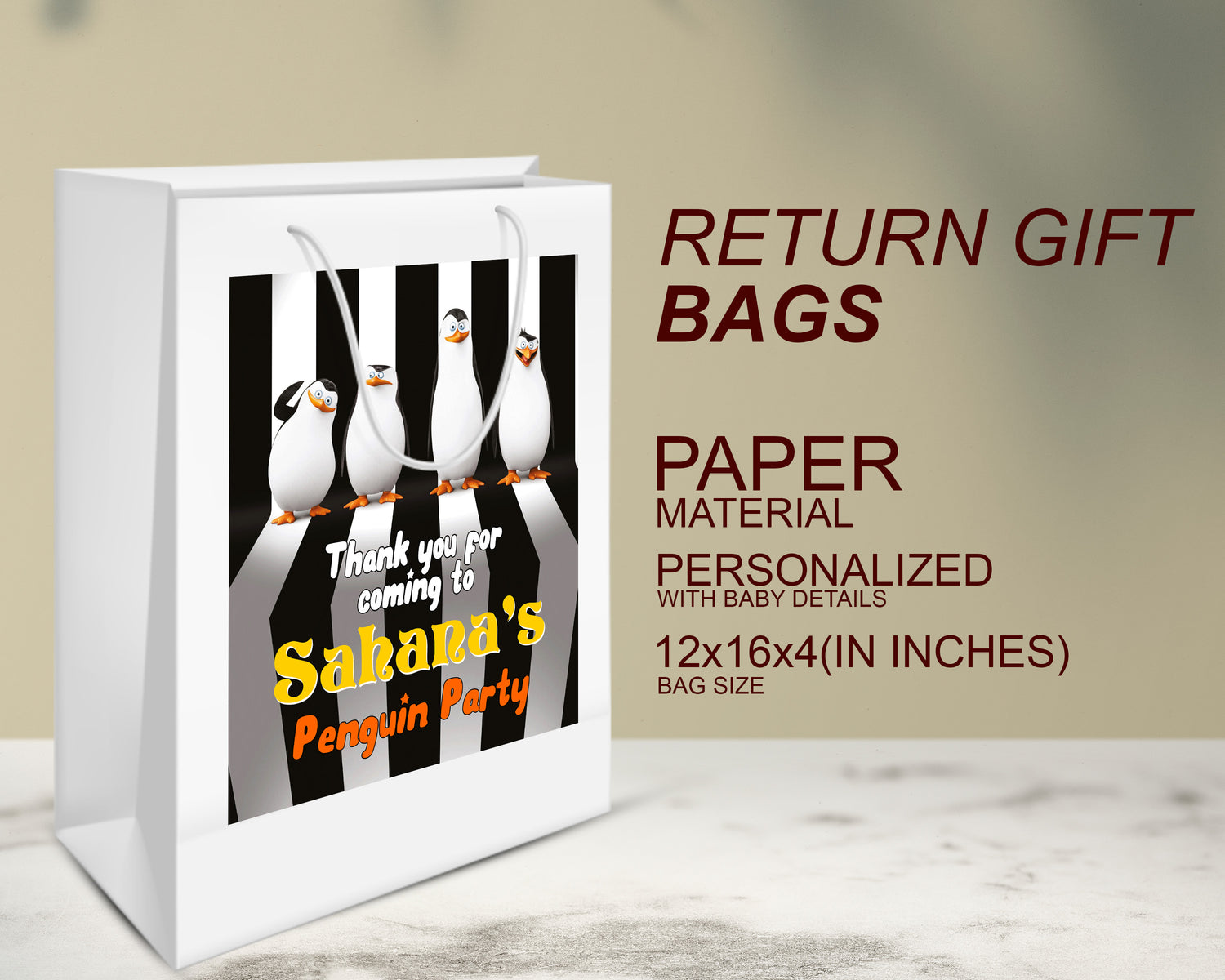 Penguin Theme Oversized Return Gift Bag | Personalized Birthday – Party ...