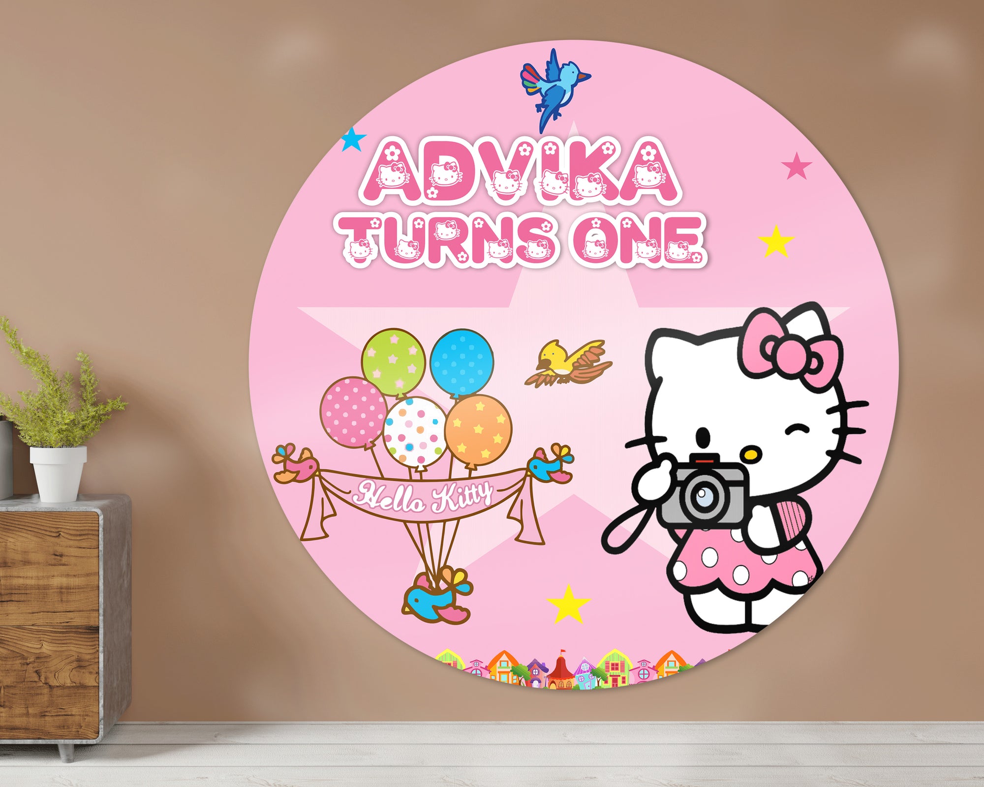 Hello Kitty Theme Round Backdrop | Birthday party decorations – Party ...