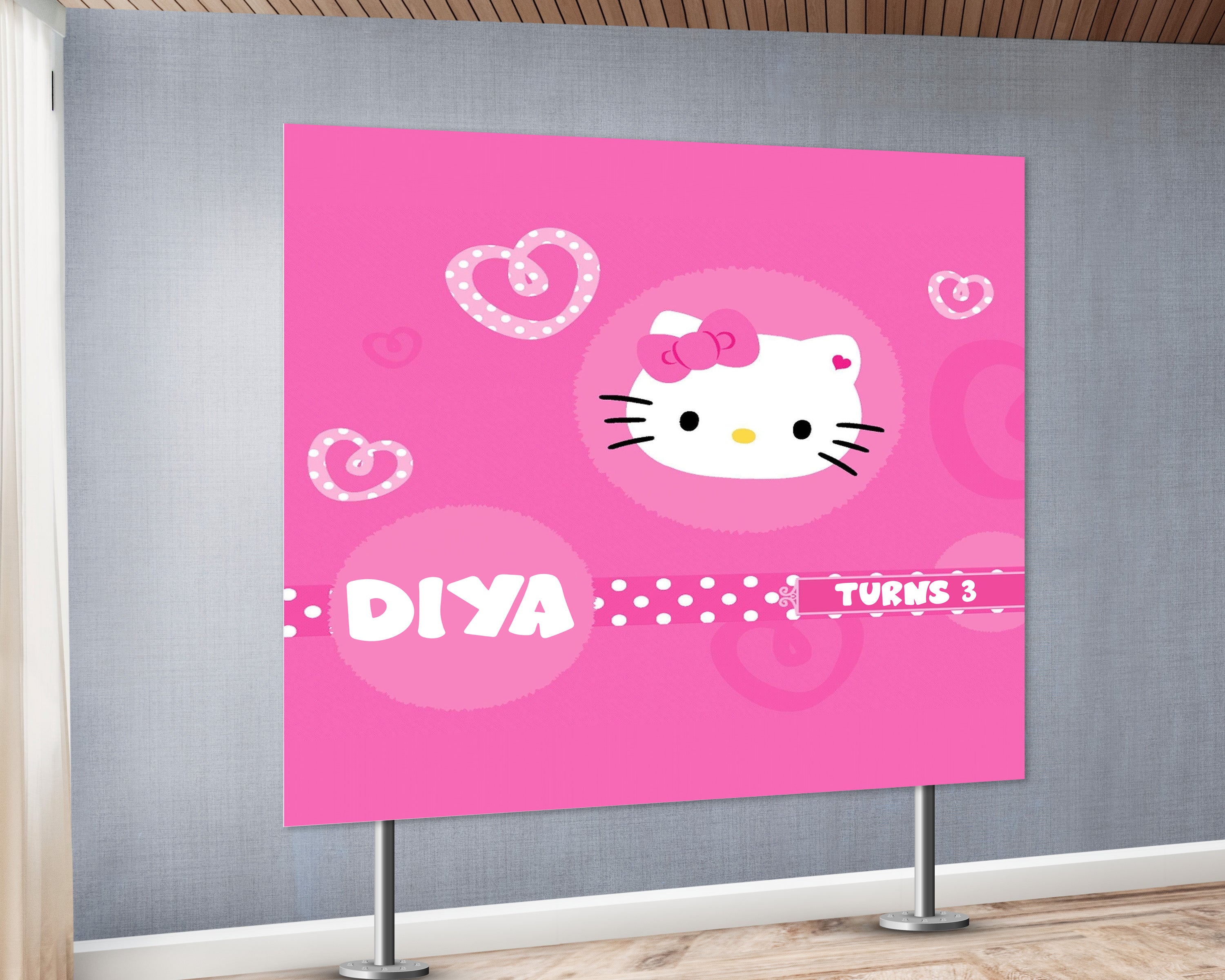 Hello Kitty Theme with Baby Name Square Backdrop | Party supplies ...
