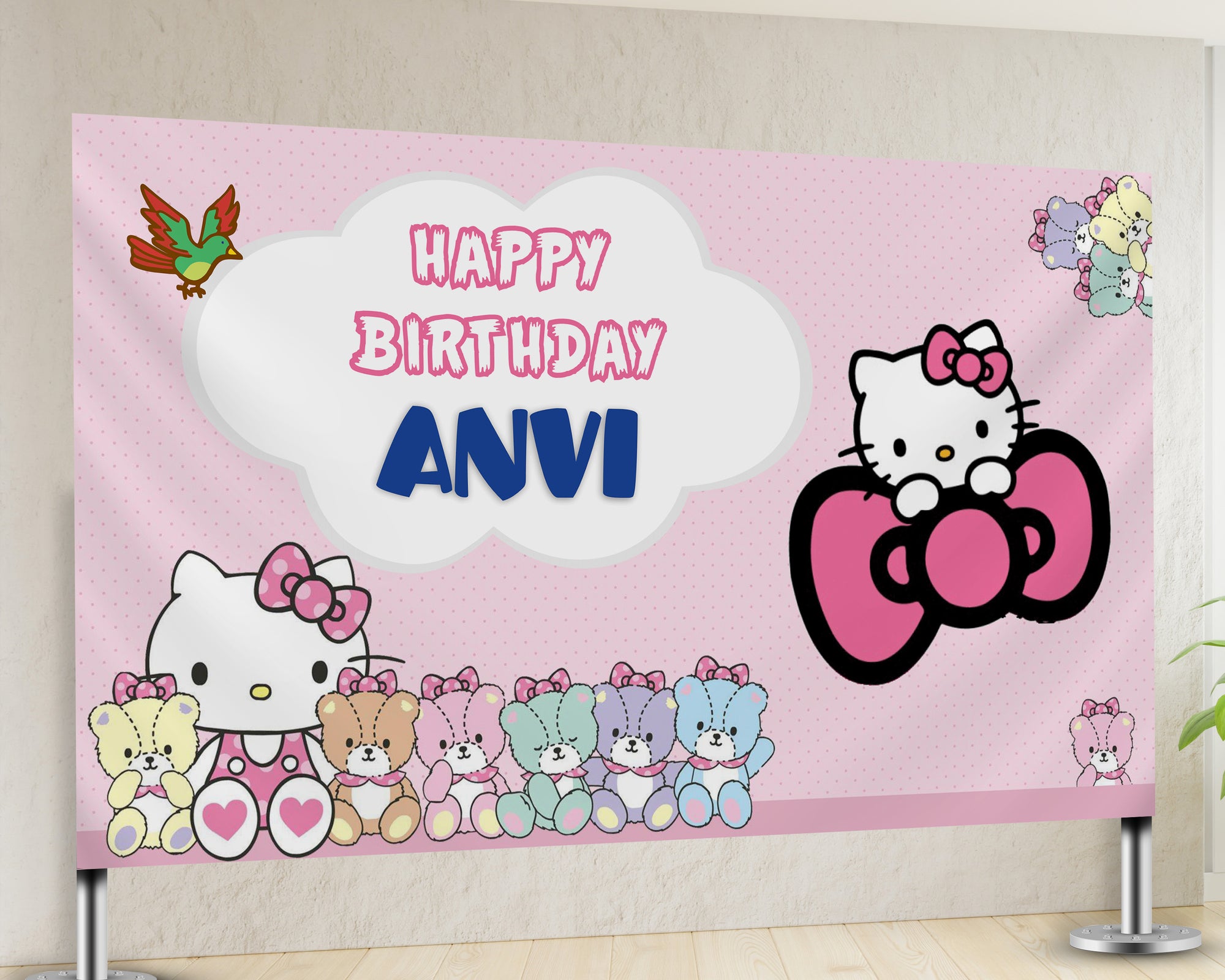 Hello Kitty Theme Personalized Backdrop | Party Supplies India online