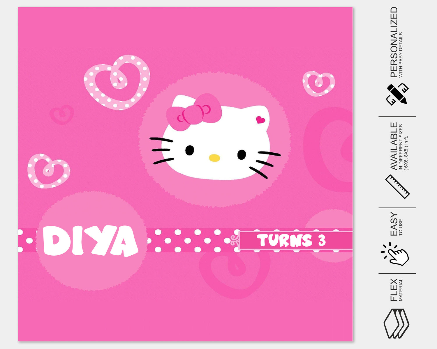 Hello Kitty Theme with Baby Name Square Backdrop | Party supplies ...