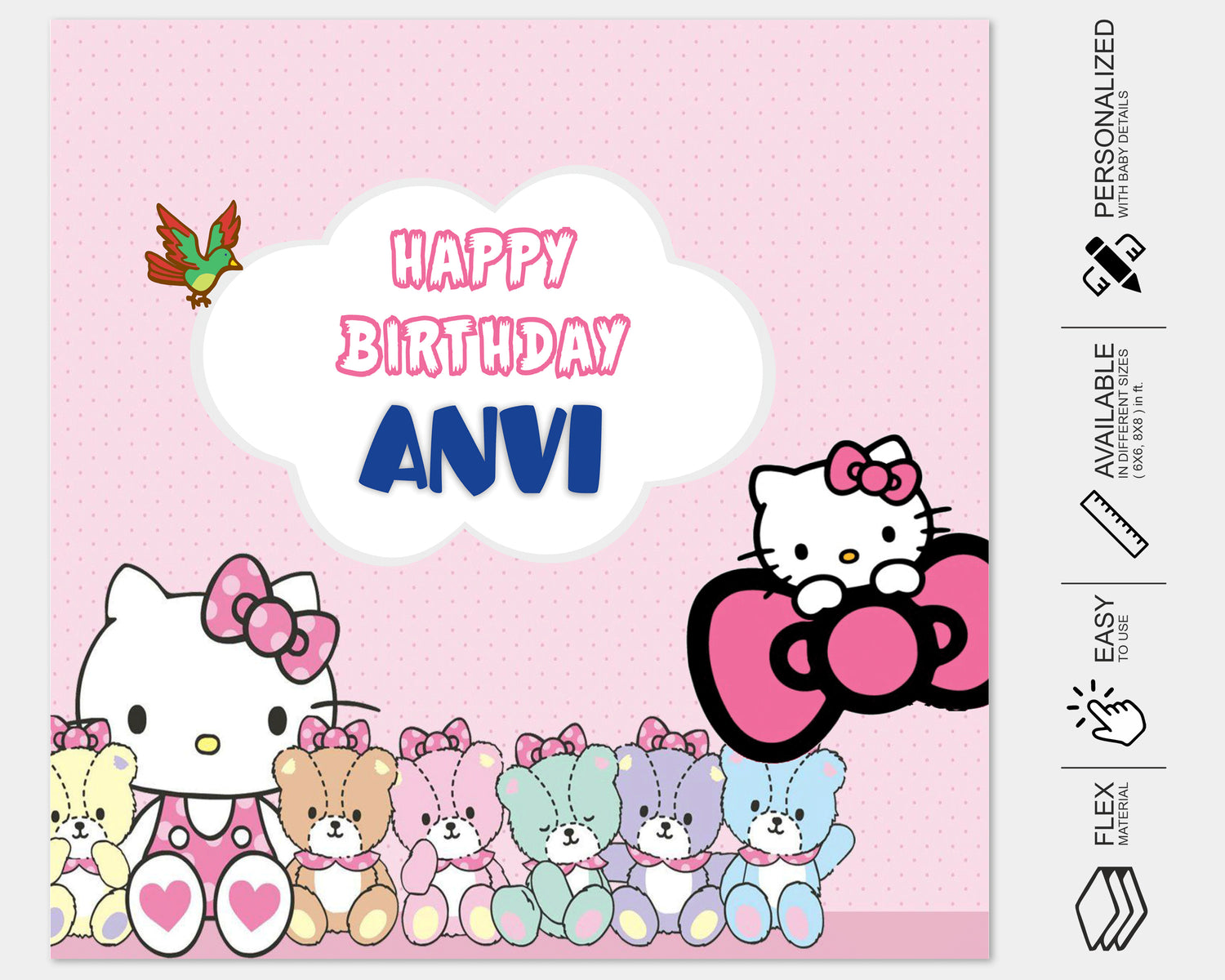 Hello Kitty Theme Personalized Square Backdrop | Kids birthday – Party ...