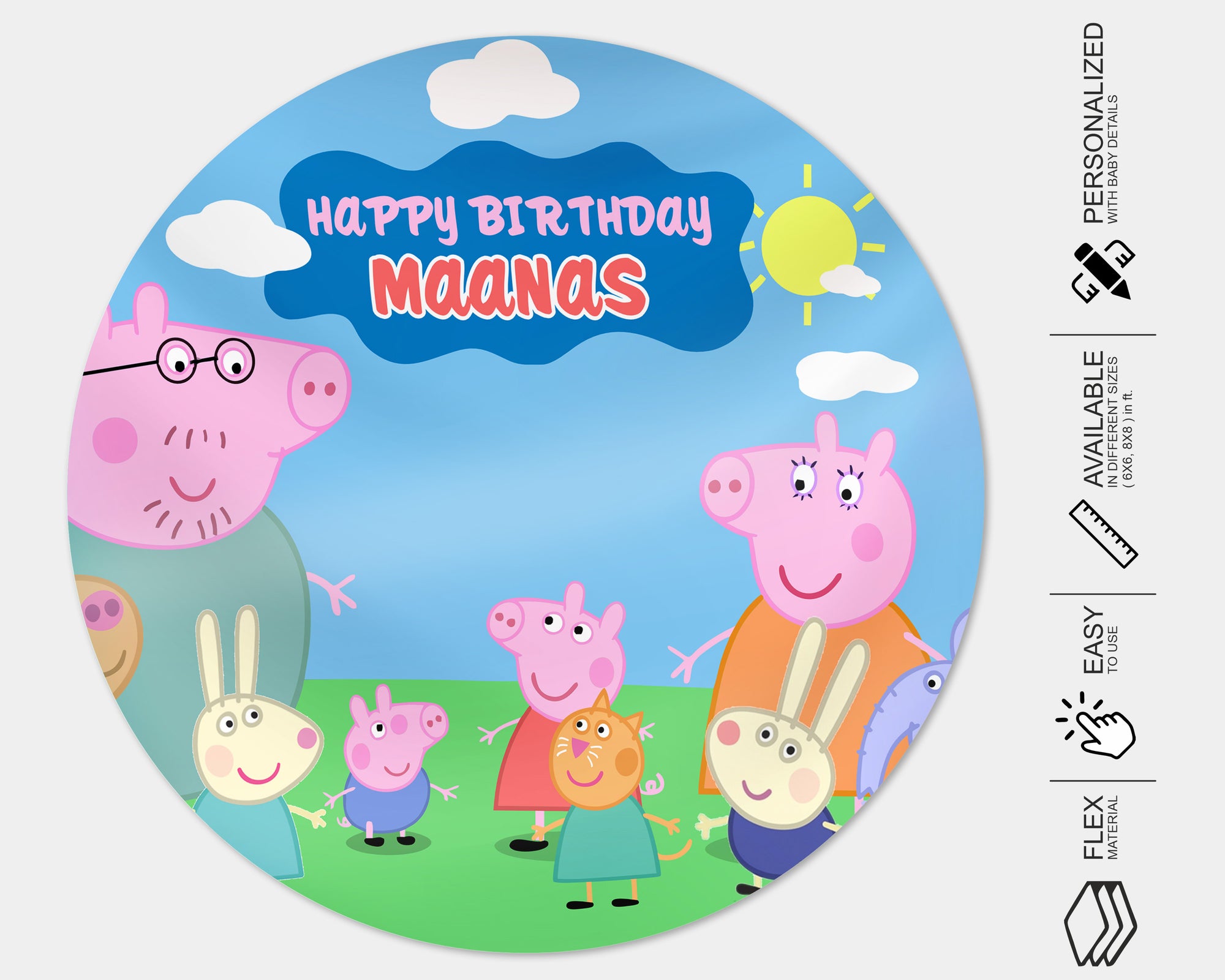 Peppa Pig Boy Personalized Round Backdrop | Party supplies online ...