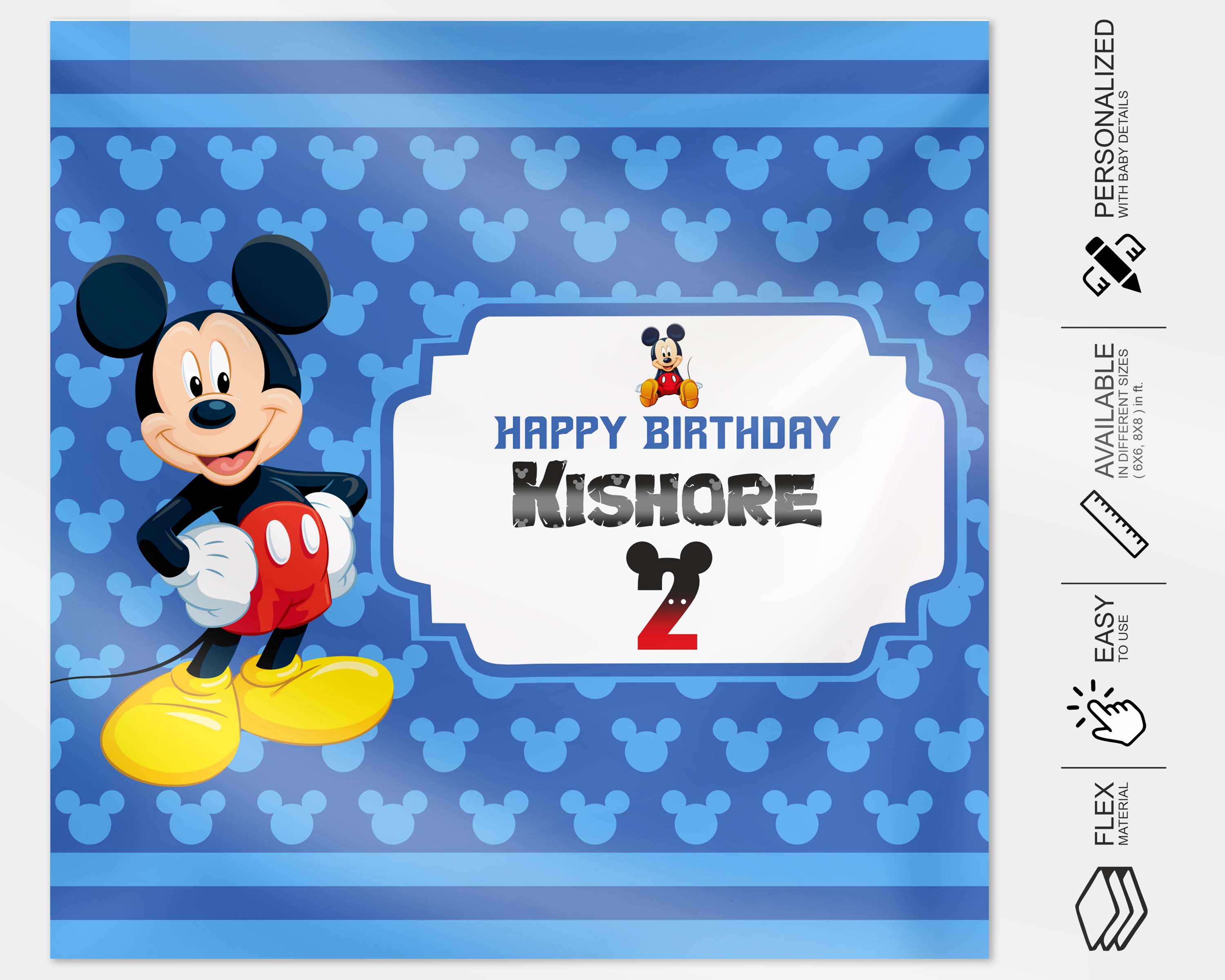 PSI Mickey Mouse Personalized Square Backdrop | Party supplies online ...