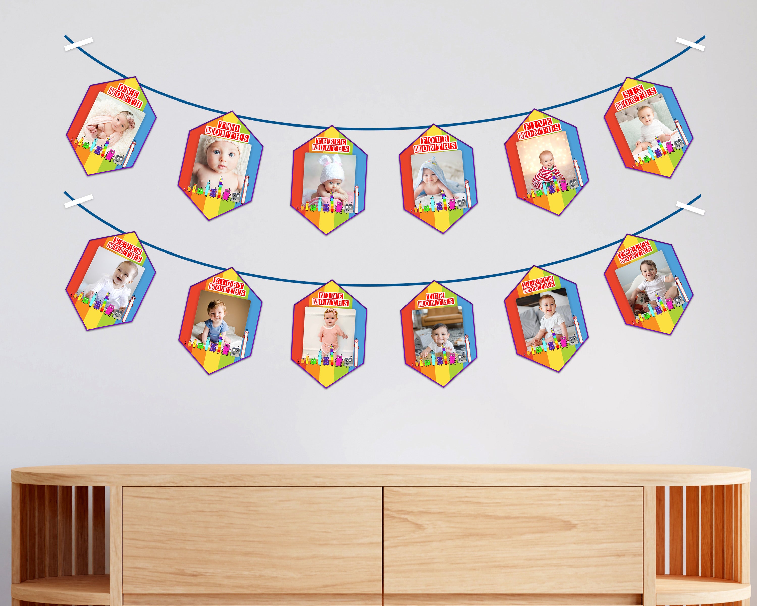 Number Blocks Theme 12 Months Photo Banner | Party Supplies India