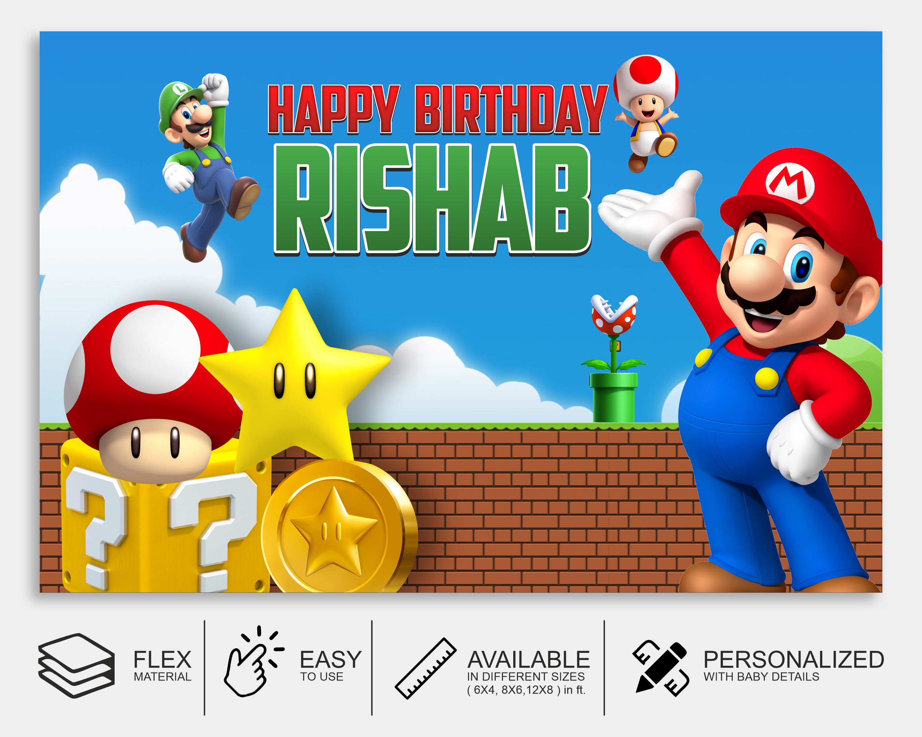 Super Mario Theme Backdrop | Home Birthday Party Themes online – Party ...