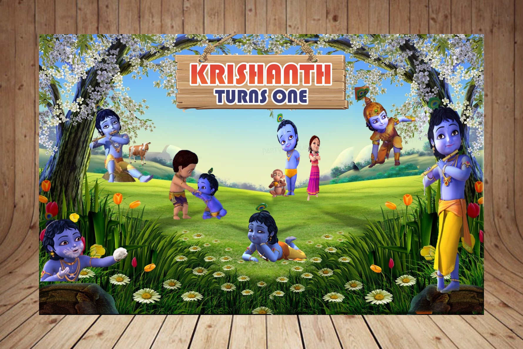 Little Krishna Grass theme backdrop | Birthday Party Decorations ...