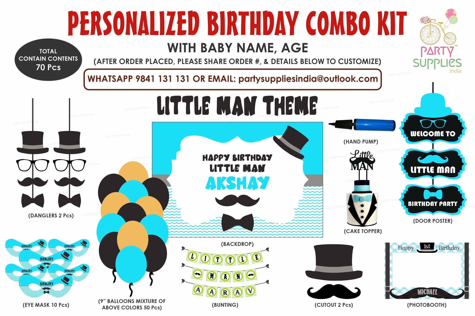 Little Man Theme Exclusive Kit | Personalized Birthday Party – Party ...