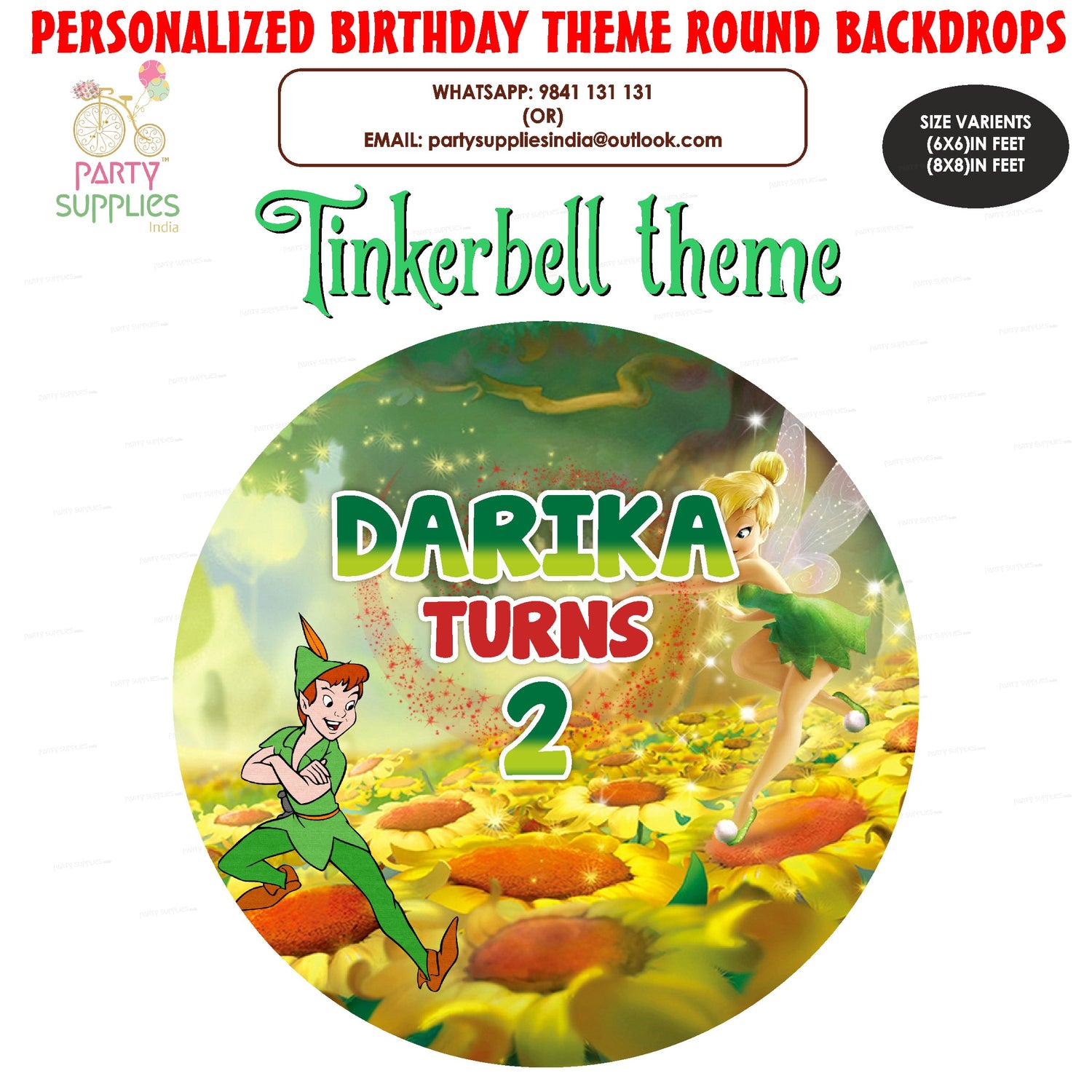 Tinker Bell Theme Personalized Round Backdrop | Kids birthday – Party ...