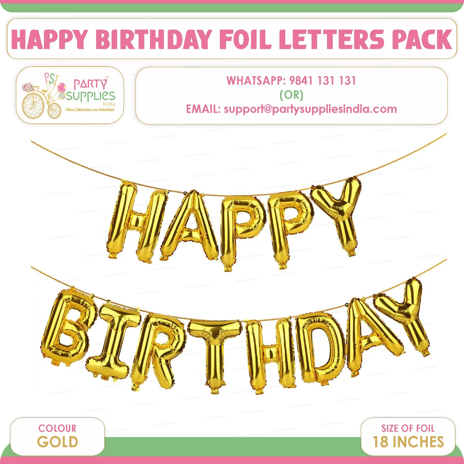 PSI Happy Birthday Gold Foil Balloons Letter Pack | Party Supplies ...