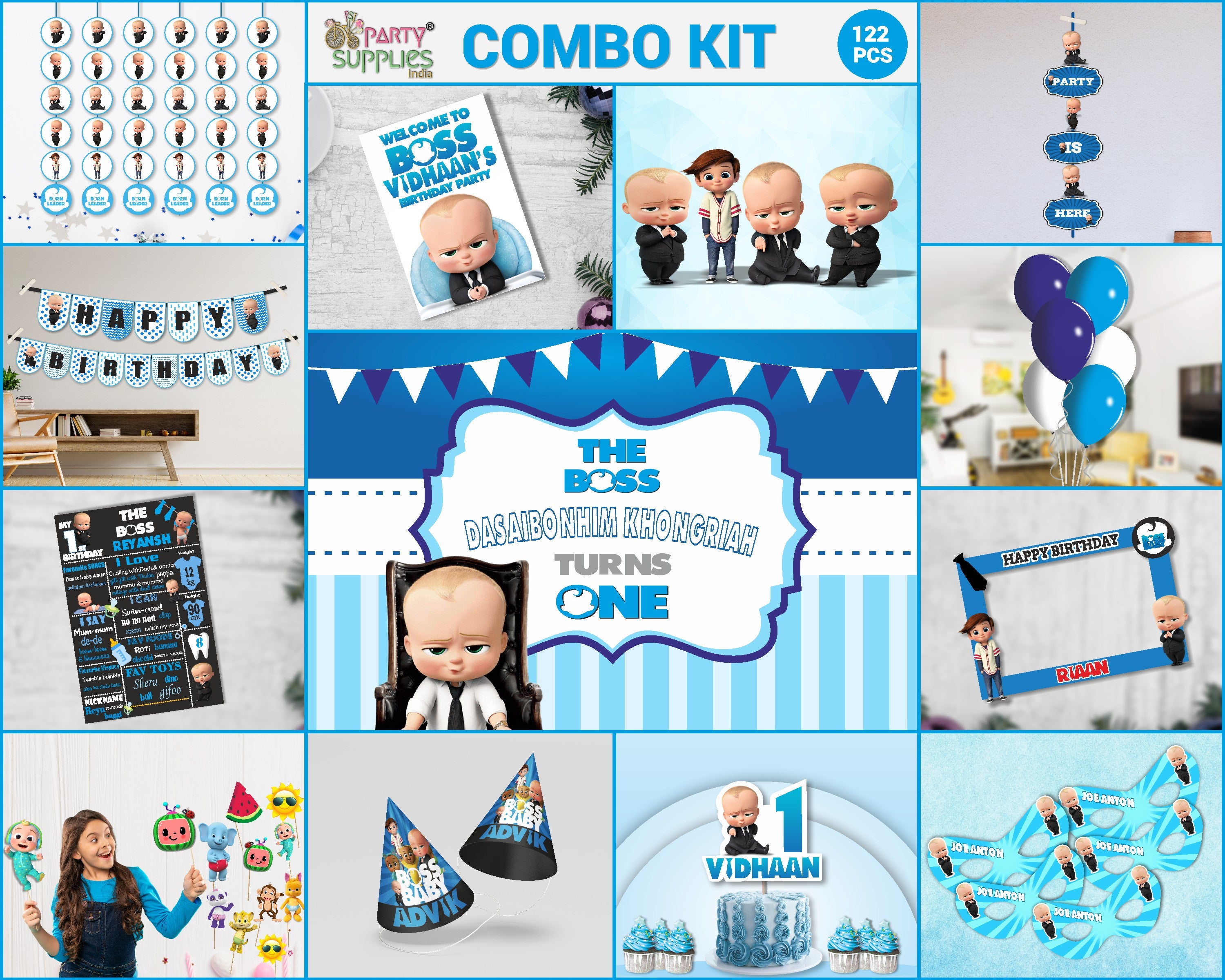 Boss Baby Personalized Theme Combo Kits for Birthdays | Party Supplies ...