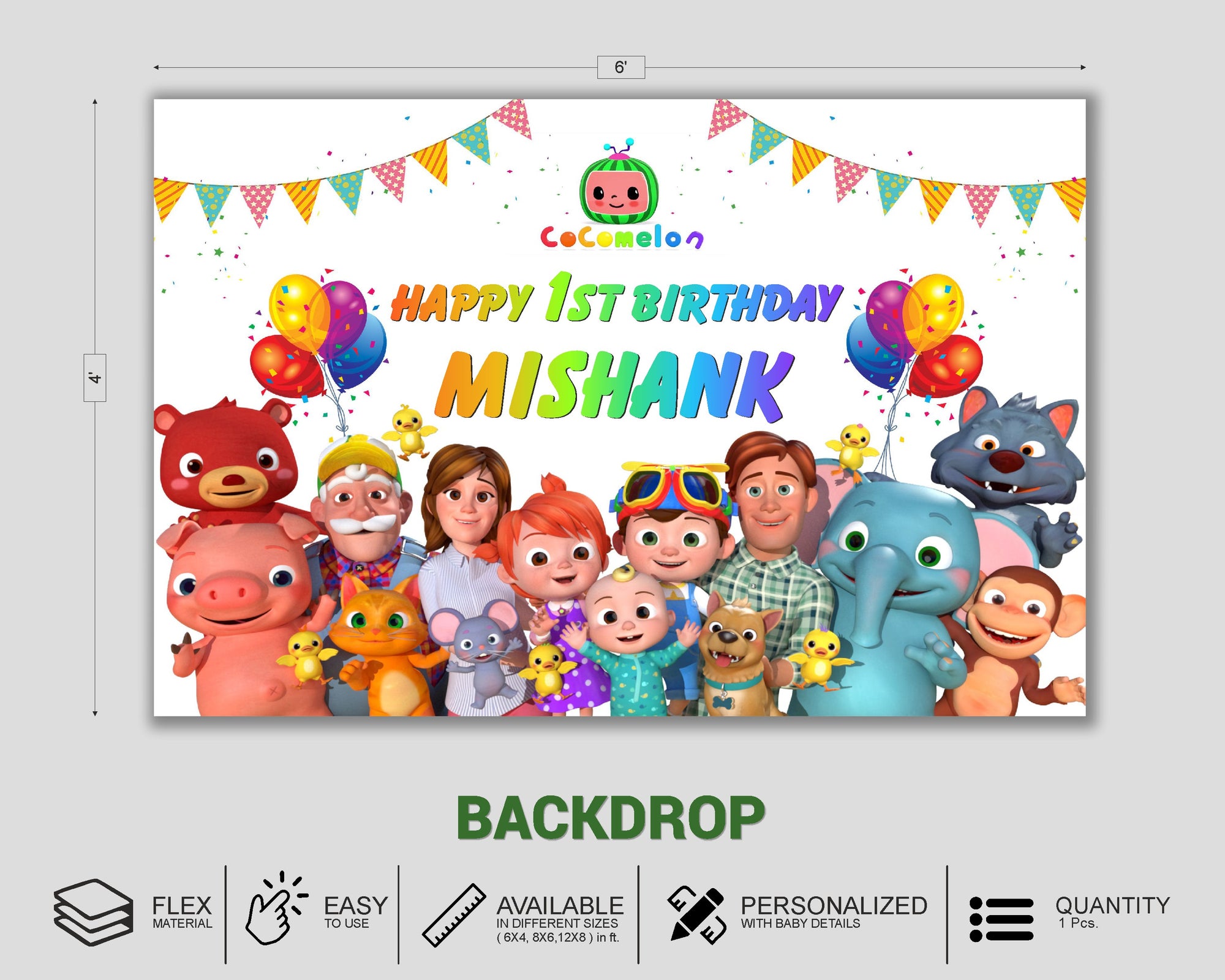 Coco Melon Personalized Boy Theme Combo Kits for Birthdays | Theme Kit ...