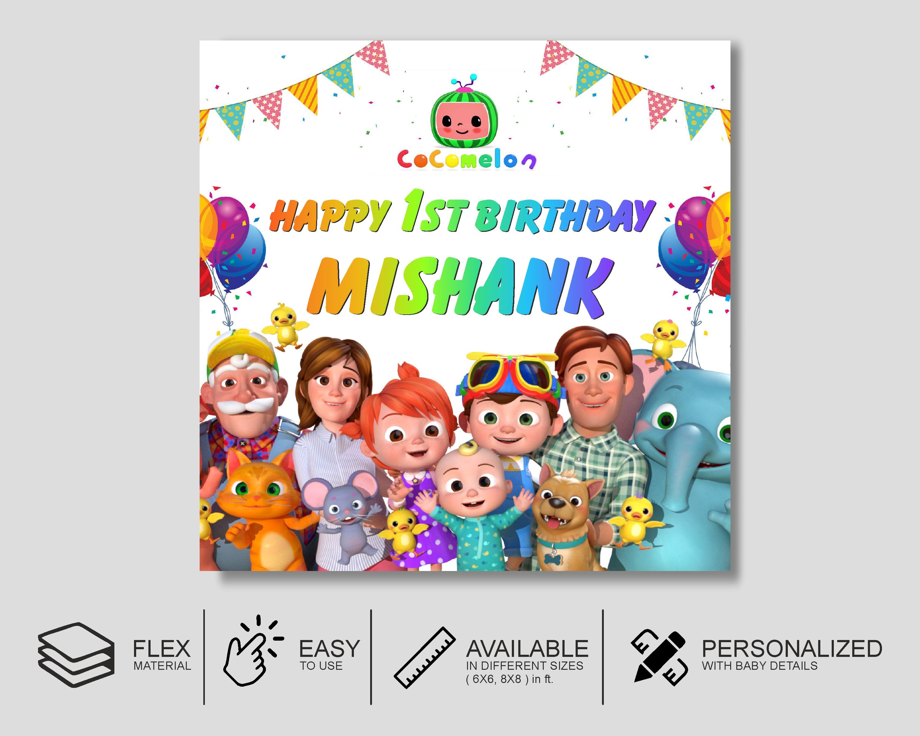 Coco Melon Theme Girl Personalized Square Backdrop| Kids birthday ...