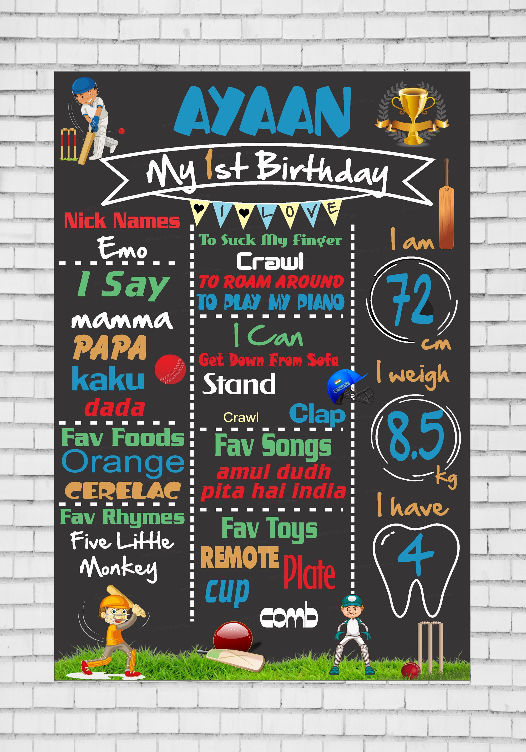 Cricket Theme Chalk Board | Personalized Birthday Party Decorations ...