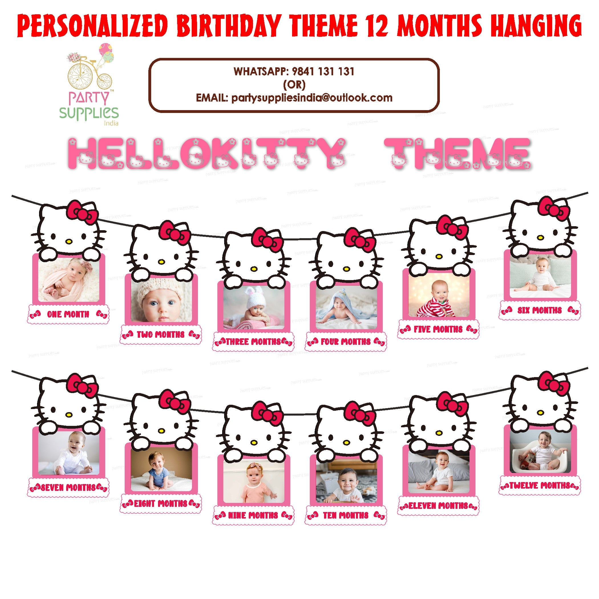 PSI Hello Kitty Theme 12 Months Photo Banner | Birthday Party Supplies ...