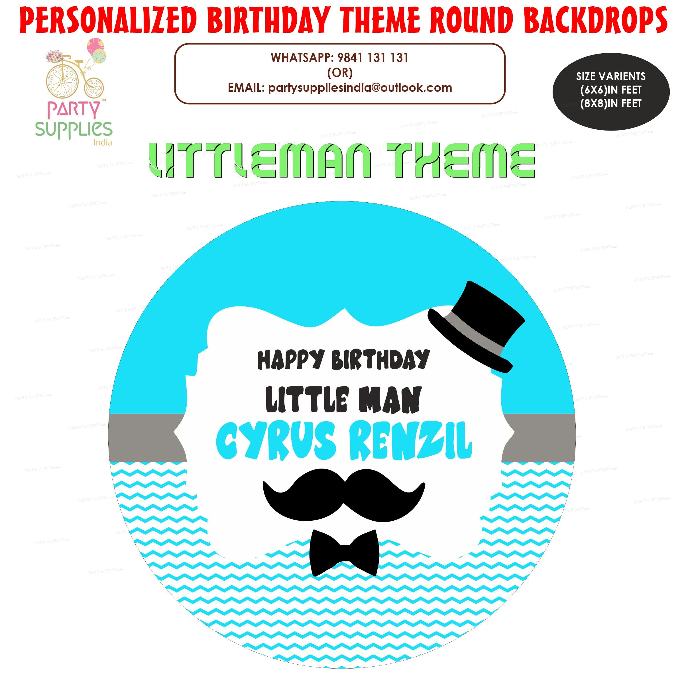 Little Man Theme Personalized Round Backdrop | Customized party – Party ...