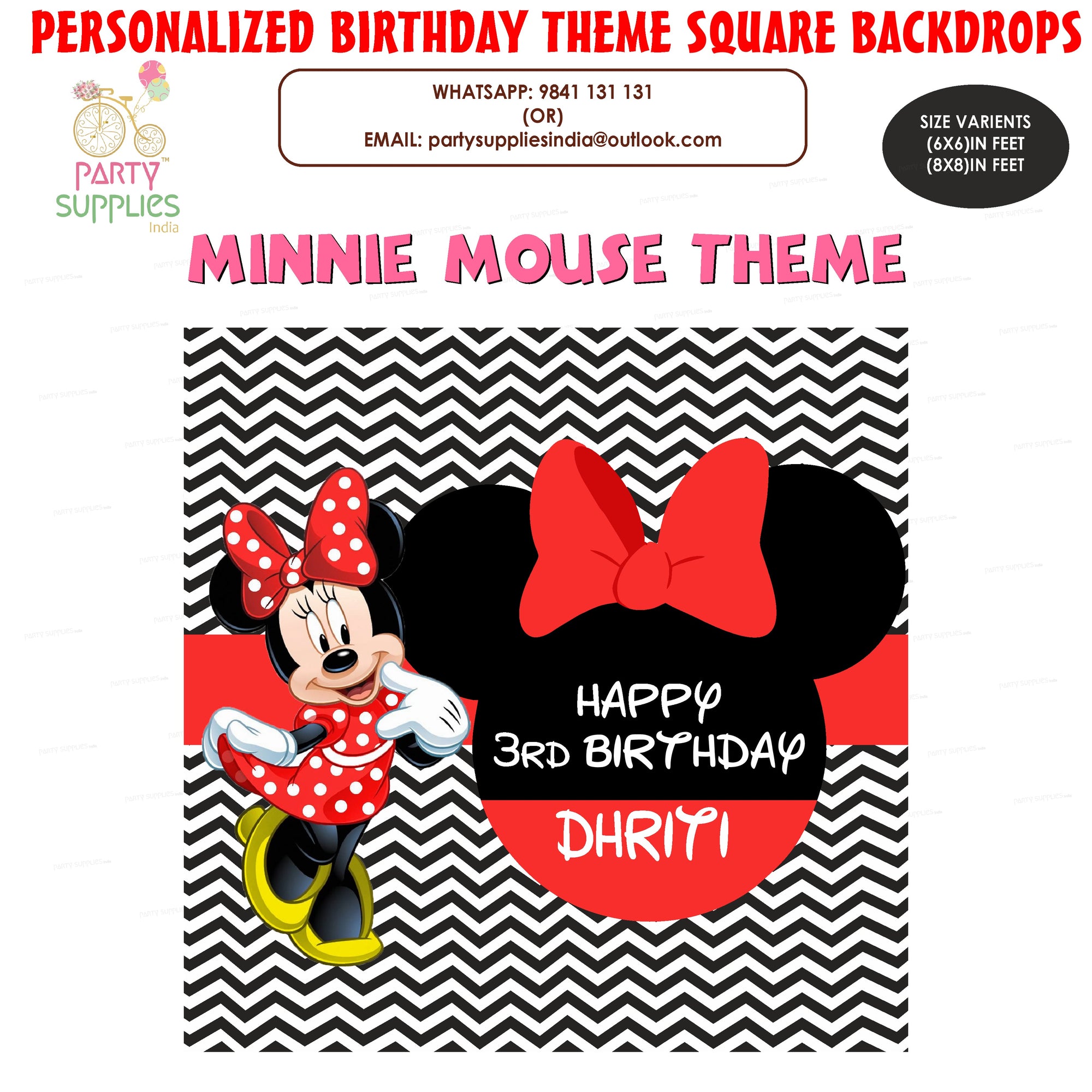Minnie Mouse Red Theme Square Backdrop | Customized party supplies ...