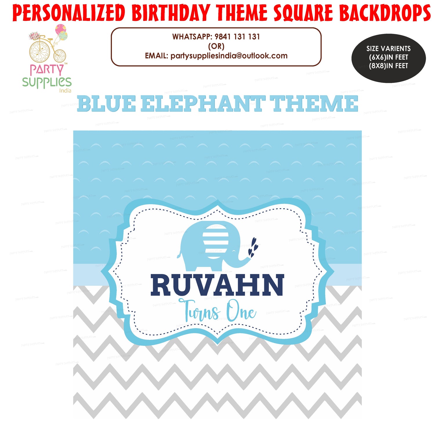 Blue Elephant Theme Customized Square Backdrop Backdrop | Kids – Party ...