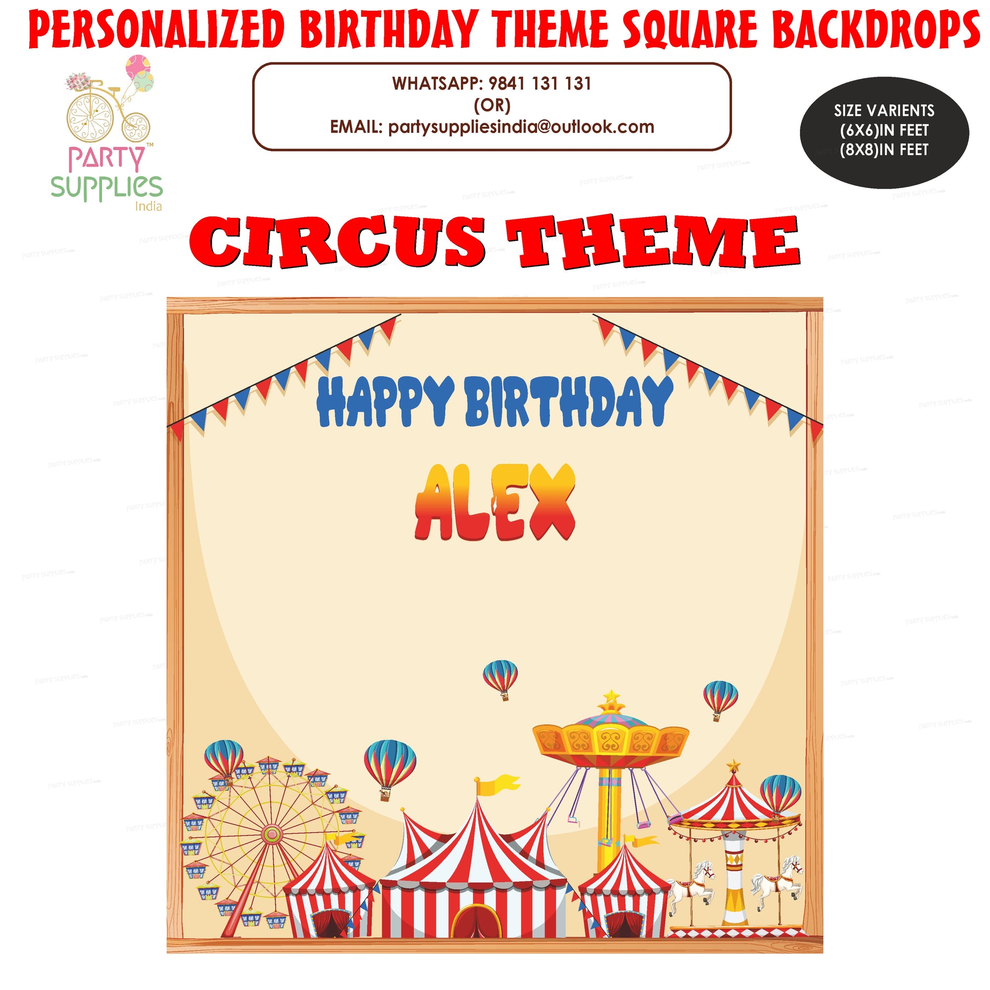 Circus Theme Square Backdrop | Personalized party supplies Online ...