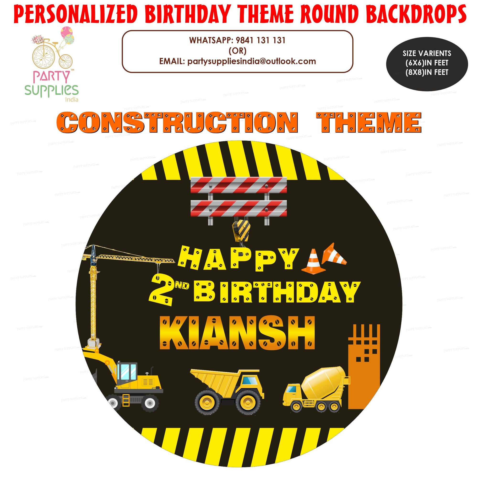 Construction Theme Customized Round Backdrop | Party supplies – Party ...