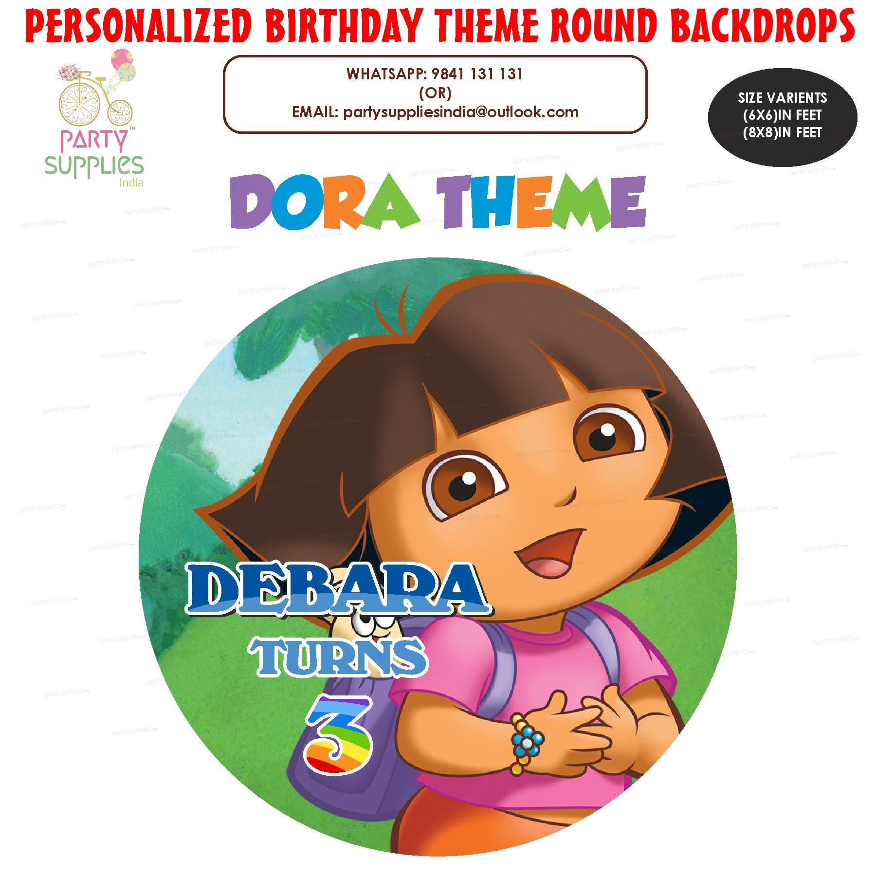 Dora Theme Backdrop | Customized Birthday Party Decorations Online ...