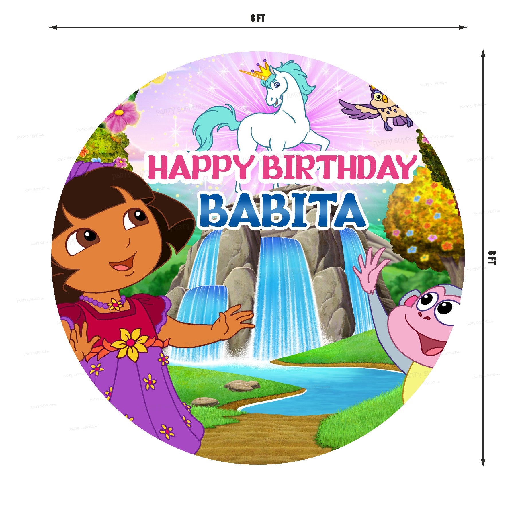 Dora the Explorer Personalized Round Backdrop | Birthday party online ...