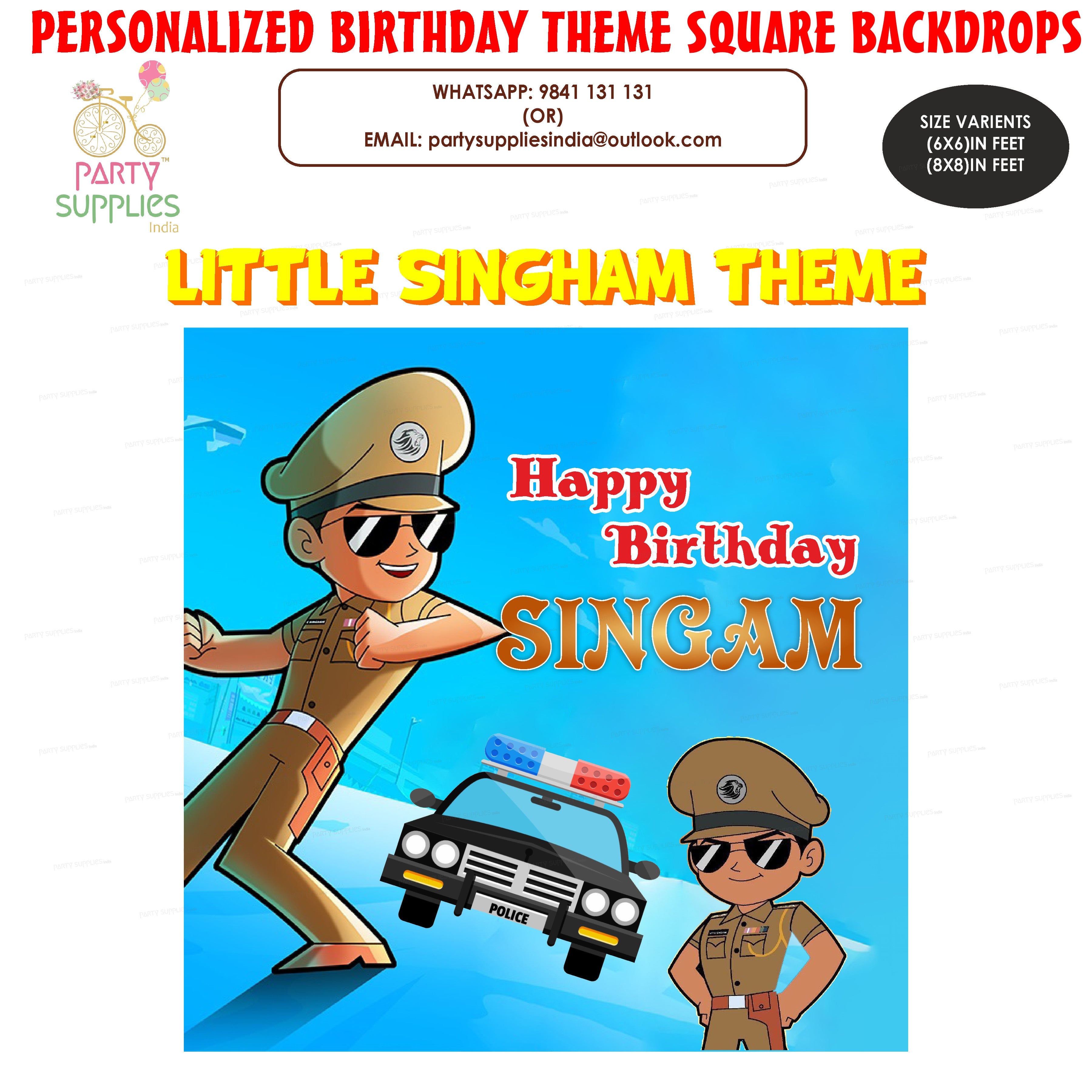 Little Singham Theme Customized Square Backdrop | Birthday party ...