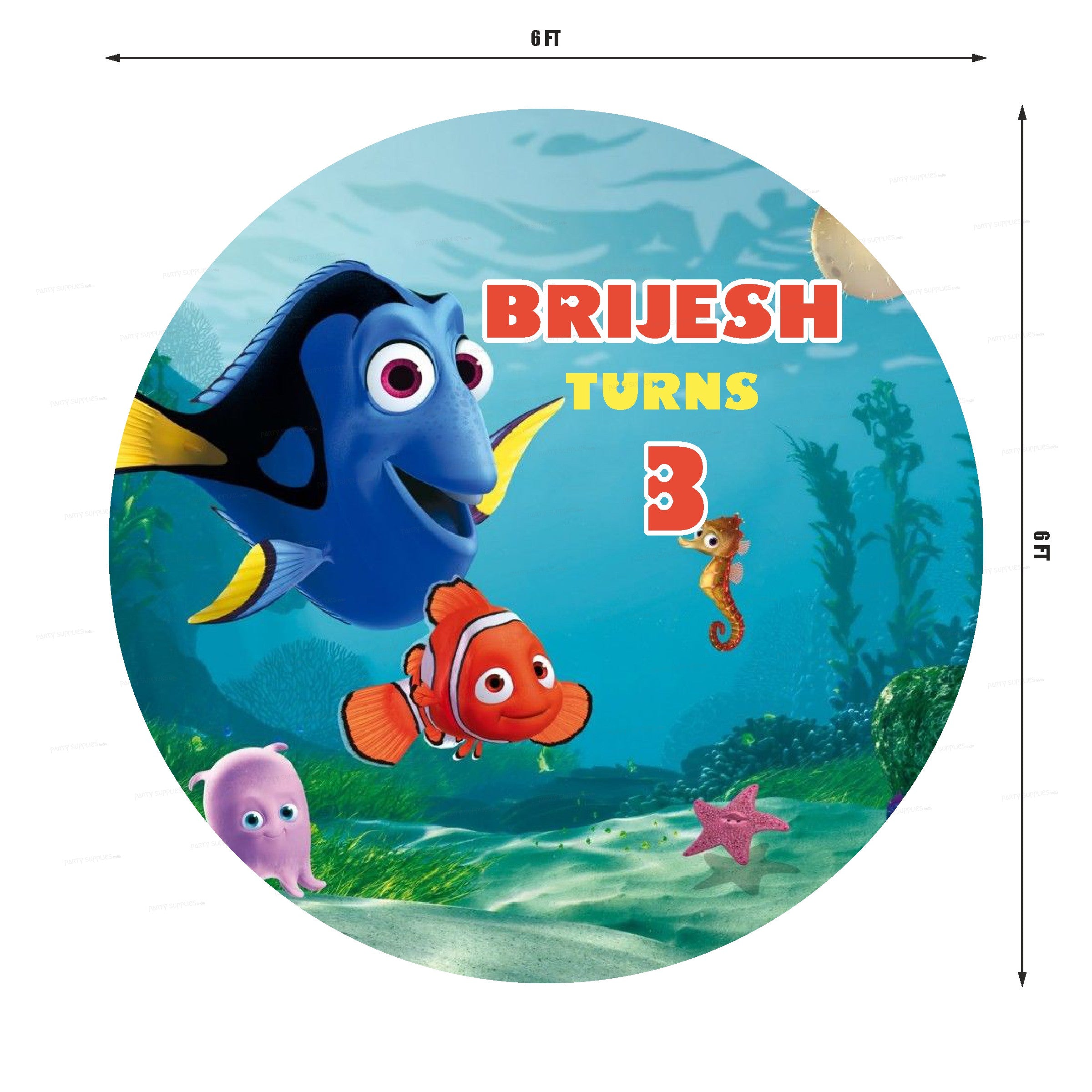 Nemo and Dory Theme Premium Round Backdrop | Party supplies online ...