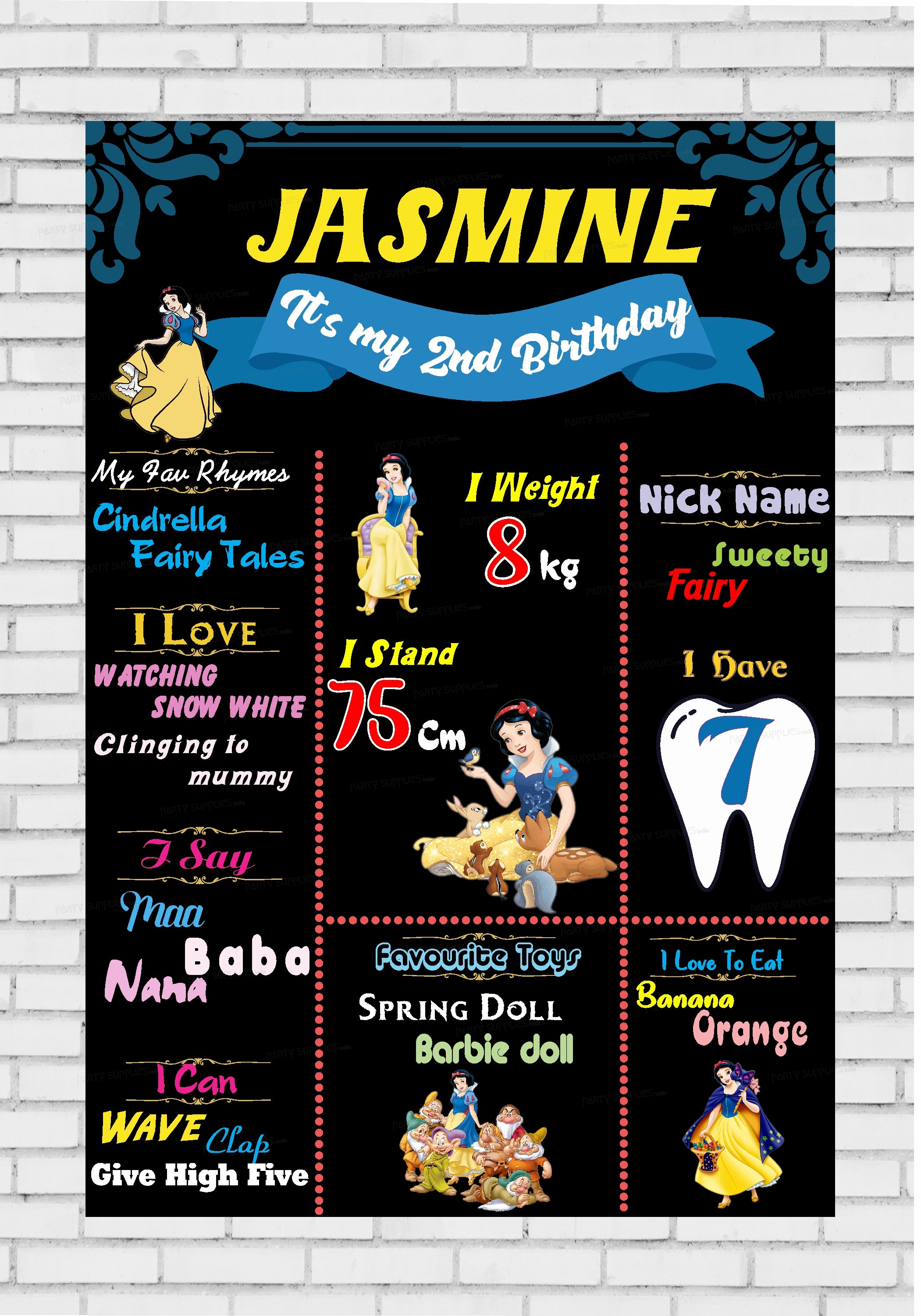 Snow And White Theme Chalk Board | Customized party supplies – Party ...