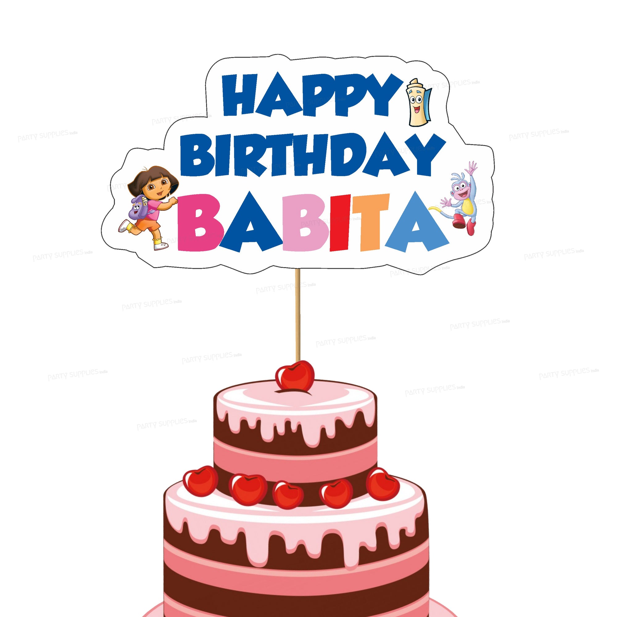 Dora Theme Cake Topper | Personalized Birthday Party Supplies Online ...
