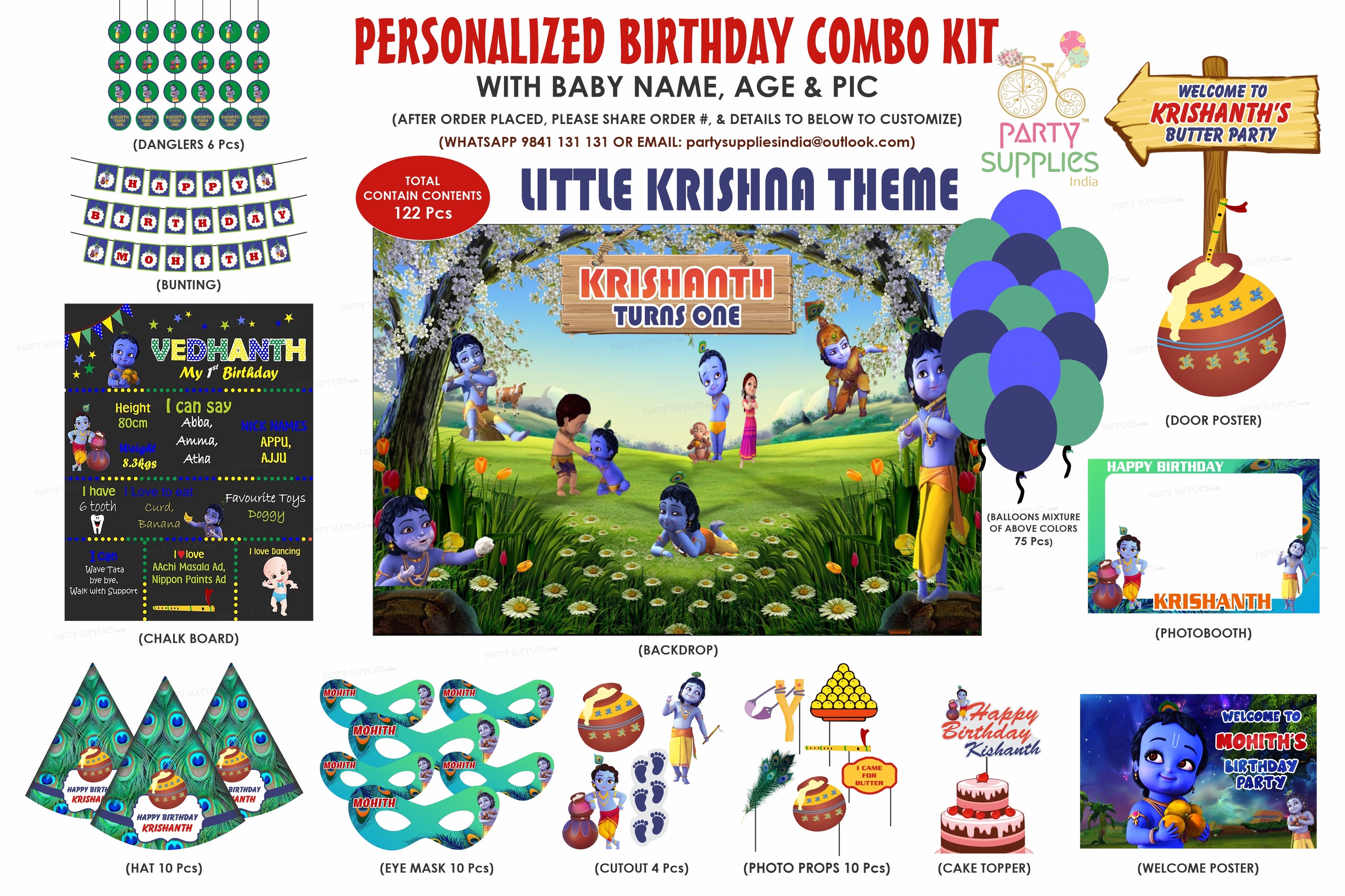 Little Krishna Personalized Theme Combo Kits for Birthdays | Theme Kit ...