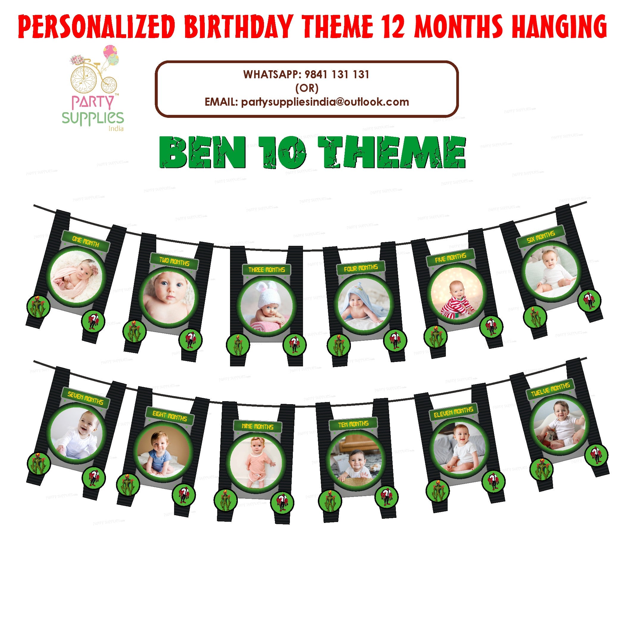 PSI Ben 10 Theme 12 Months Photo Banner | Party Supplies India Online