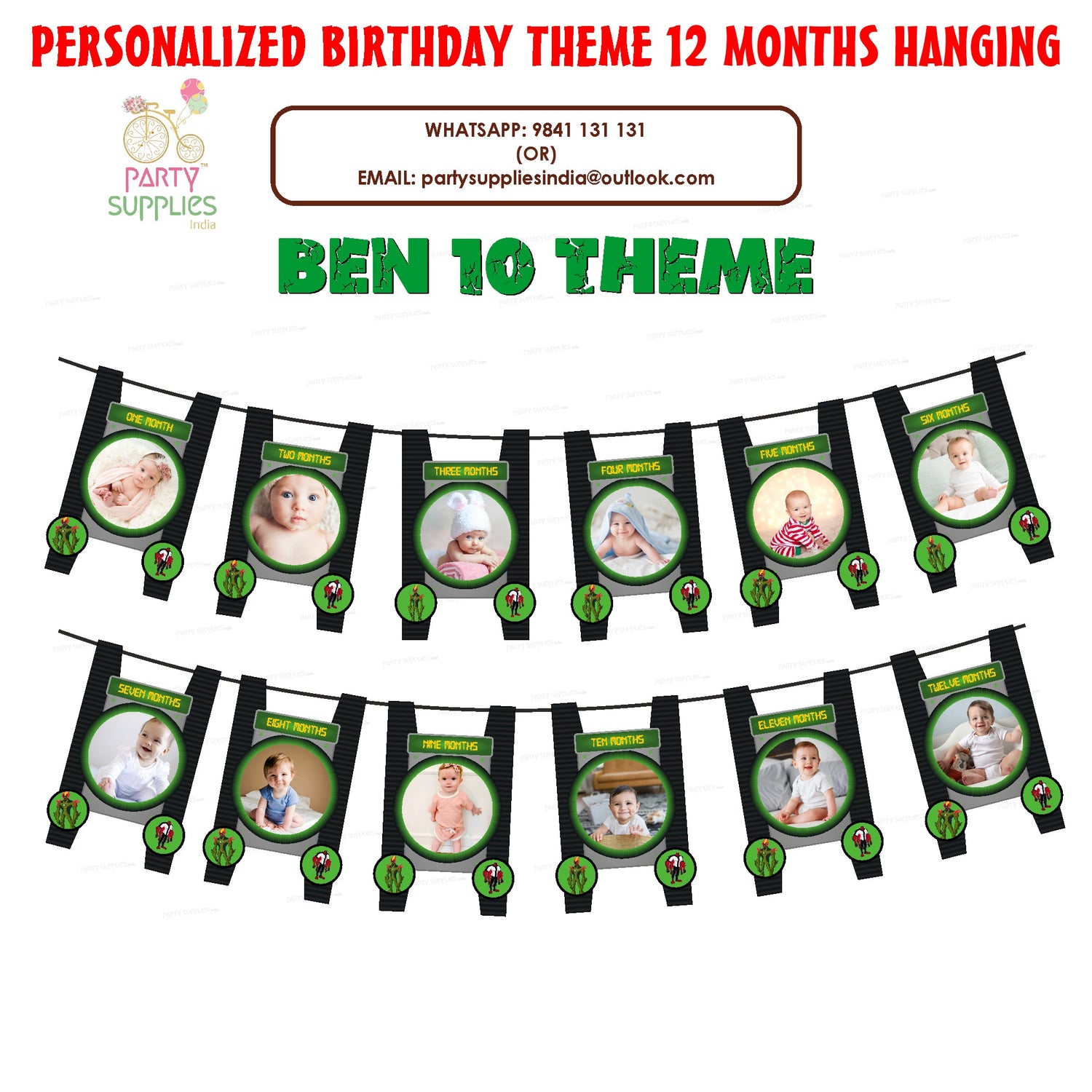 PSI Ben 10 Theme 12 Months Photo Banner | Party Supplies India Online