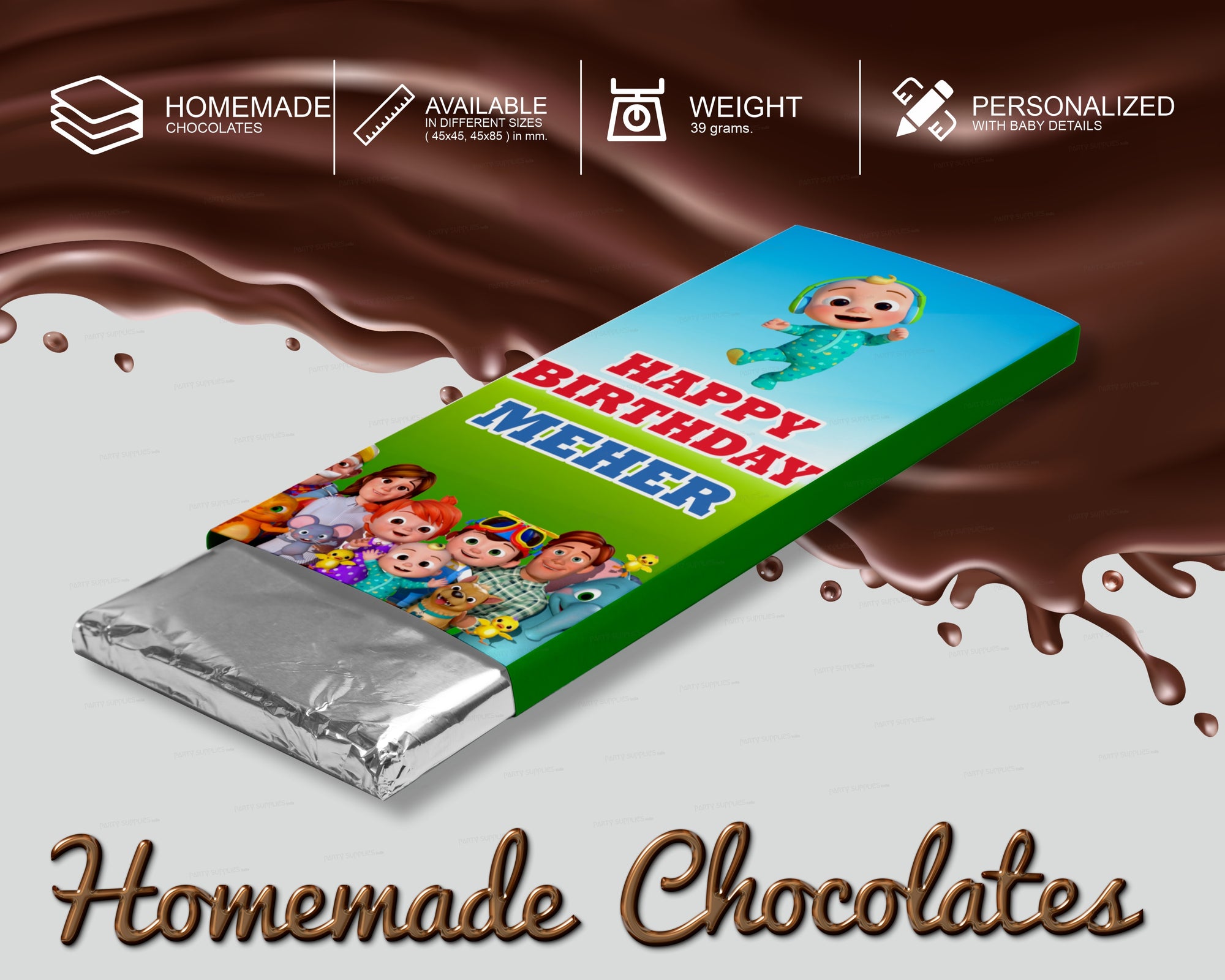 Cocomelon Boy Theme Home Made Chocolate Return Gifts | Return Gift ...